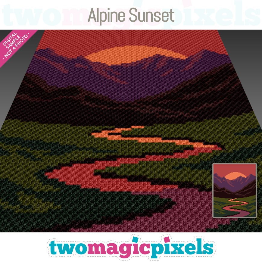 Alpine Sunset C2C graph, SC graph, cross stitch graph by Two Magic Pixels